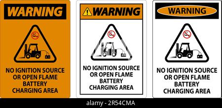 Warning Sign No Ignition Source Or Open Flame, Battery Charging Area ...