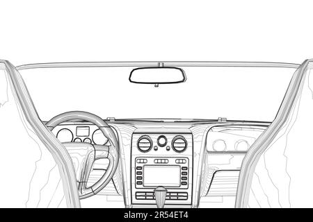 The contour of the car interior inside from black lines isolated on a ...