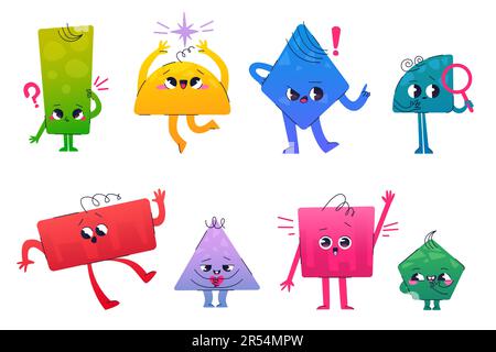 Cute math geometric figure shape cartoon vector character. Abstract ...