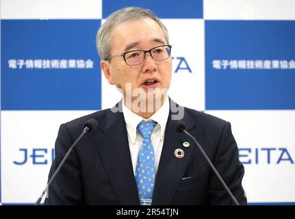 Hitachi President Keiji Kojima speaks during an interview in Chiyoda ...
