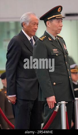 Chinese Defense Minister Gen. Li Shangfu delivers his speech on the ...