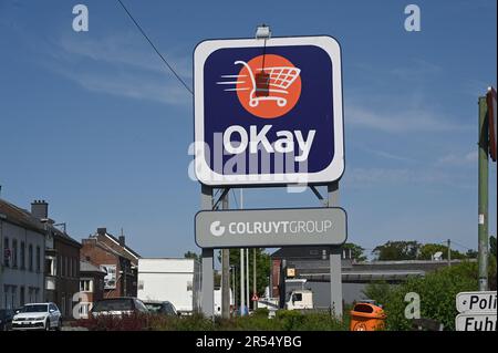 Eupen, Belgium. 28th May, 2023. Logo, lettering of OKay, a branch and ...