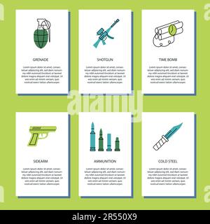 War and military banner templates with line icons. Army, weapons and ...