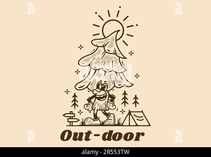 Mascot character design of pine tree in vintage style Stock Vector ...