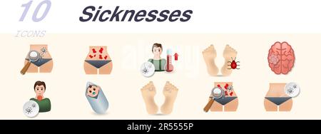 Disease set. Creative icons: typhoid fever, urticaria, viral fever ...