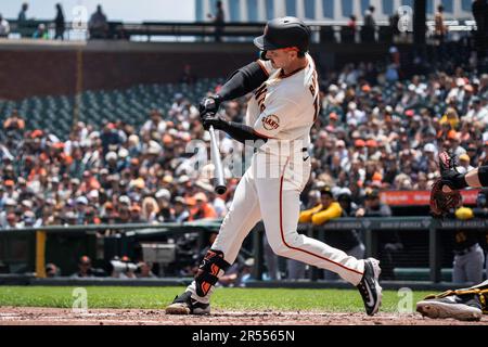 San Francisco Giants catcher Patrick Bailey, left, makes a late catch ...