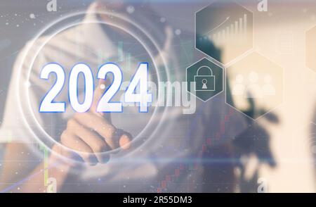 2024 grey transparent button on gray virtual touchscreen interface. New ...