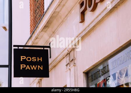 Signage for Posh Pawn shop in Guildford High Street, Surrey, England ...