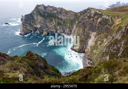 Coastal walk with view on the Sturrall Head cliff in Co, Donegal ...
