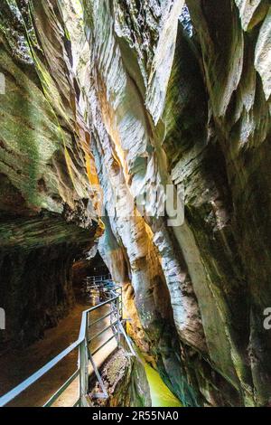 Cliffside walkway along Aare River through the Aare Gorge (Aareschlucht ...