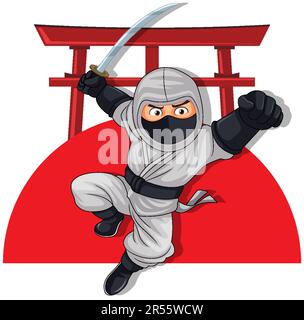 Ninja Jumping and Brandishing Sword illustration Stock Vector Image ...