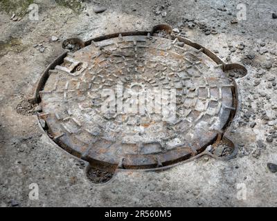 Manhole grunge style background, ground close view photo Stock Photo ...