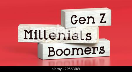 Boomers, Gen X, Millenials, Gen Z - words on metal blocks - 3D ...