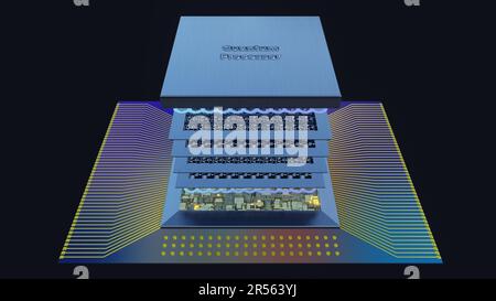 Quantum processor concept with quantum qubits circuit boards in layers ...