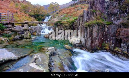Snowdonia, Wales - November 1, 2022: The waterfalls above Hafod-y-llan ...