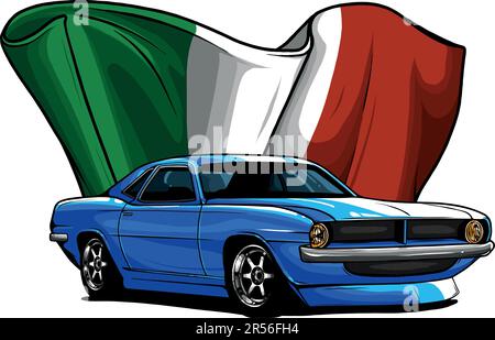 vector illustration of amercican muscle car with italian flag Stock ...