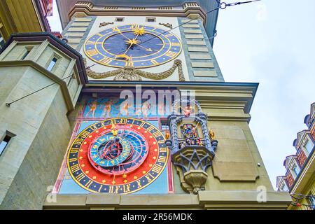 The Zytglogge clock tower with an ornate astronomical clock in the ...