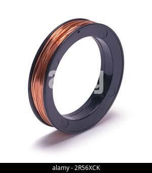 Copper wire on spool on white background Stock Photo - Alamy