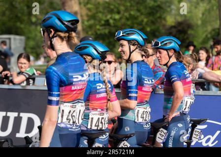 DAS Handsling Bikes team after racing in the Classique UCI Women's WorldTour road race Stage 3 ...