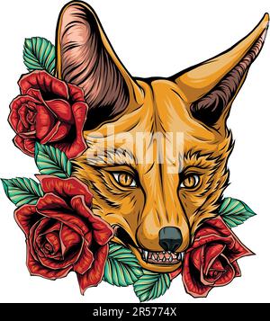 vector illustration of fox and roses flowers Stock Vector Image & Art ...