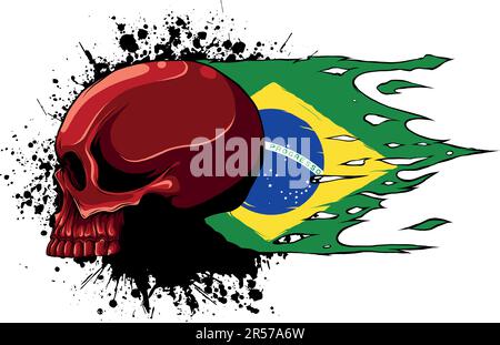 human skull with brazil flag vector illustration Stock Vector Image ...