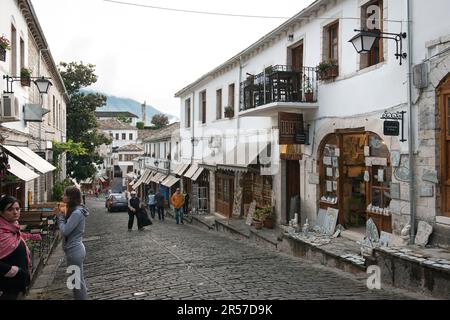 Albania. Balkan Peninsula. Gjirokaster. Old city. Traditional bus Stock ...