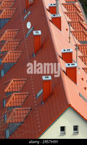Karlsruhe, Durlach, apartment house with red tiled roof, dormer windows ...