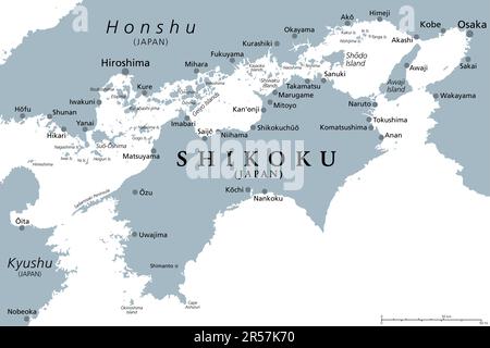 Japan political map. Main islands Honshu, Hokkaido, Kyushu, Shikoku and ...