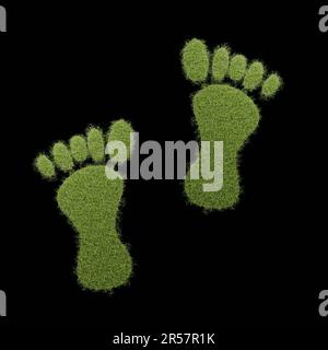 3d render of an ecological footprint, grassy footprint on a white ...