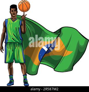 illustration of a Basketball Player on Brazilian Flag colors background ...