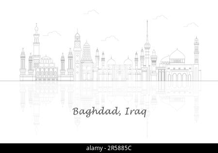 Outline Skyline panorama of city of Baghdad, Iraq - vector illustration ...