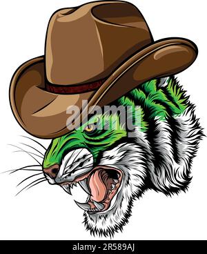 vector illustration of Tiger Cowboy Mascot Logo Design Stock Vector ...