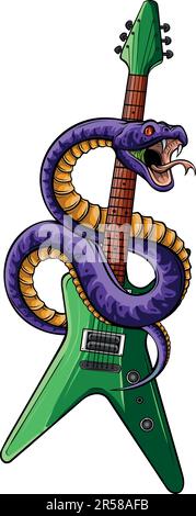 illustration of guitar with snake on white background Stock Vector ...