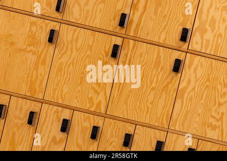 set of wooden lockers for personal items Stock Photo - Alamy