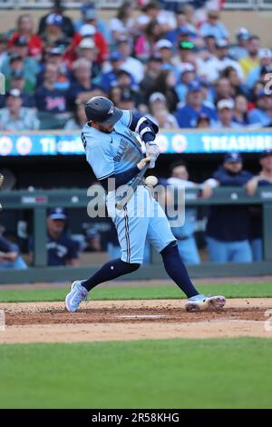 Toronto Blue Jays' George Springer (4) drops his bat after hitting a ...