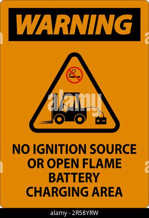 Warning Sign No Ignition Source Or Open Flame, Battery Charging Area ...