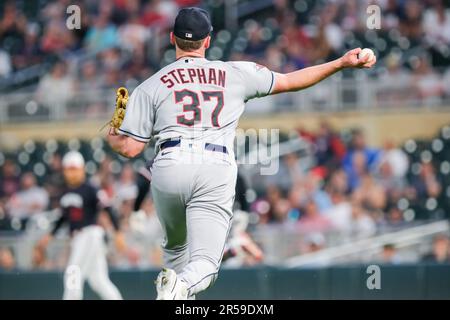 Cleveland Guardians relief pitcher Trevor Stephan delivers against the ...