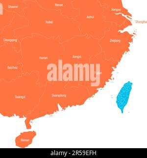 Political map of Taiwan and China focused on Taiwan and the nearest ...