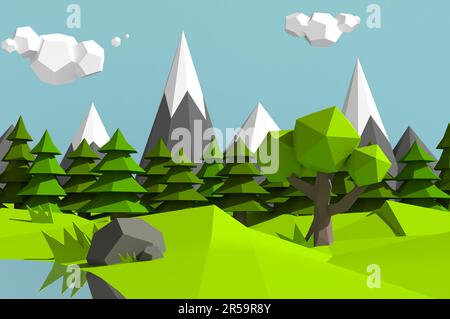 Low poly mountains landscape. 3d illustration. Polygonal mosaic ...