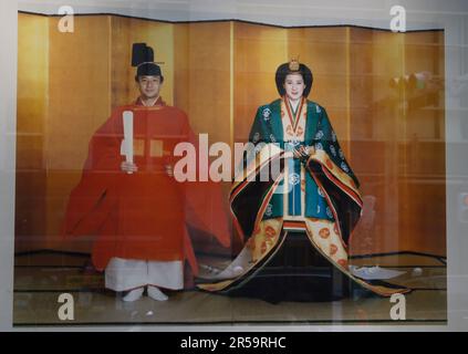 Japanese Emperor Naruhito and Empress Masako, left, are welcomed by ...