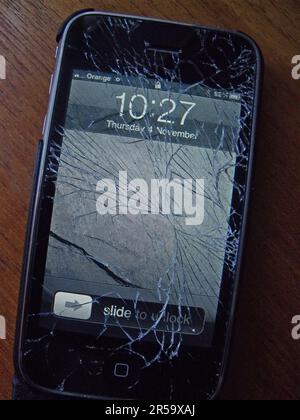 Broken iPhone Apple phone screens and used rechargeable batteries in ...