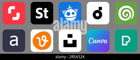 Set of photostock logos. Shutterstock, Adobe Stock, Alamy, Bigstock ...