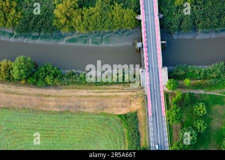 bridge over Durme river, aerial view, Belgium, East Flanders, Vallei ...