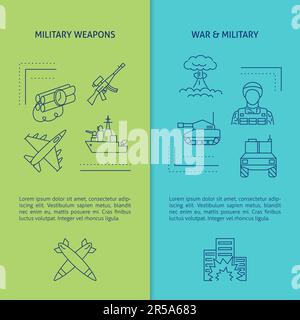 Military weapons and transport poster with line icons. Army and war ...