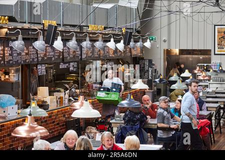 Macclesfield, Cheshire. Picturedrome food hall in former cinema on ...