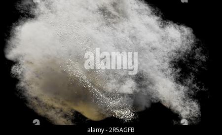 Abstract white dust particles flying on a black background and creating ...