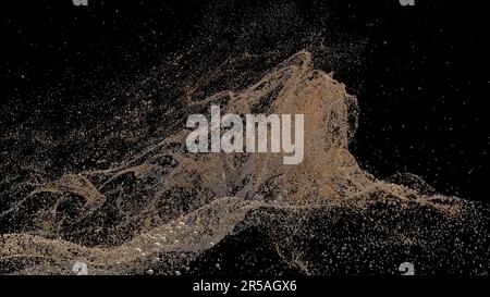 debris, flying sand and stones, isolated on black background banner ...