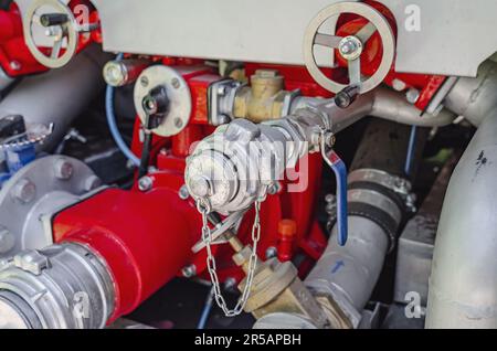 Water pump in fire truck. Fire Contamination Pump Pipes Stock Photo - Alamy