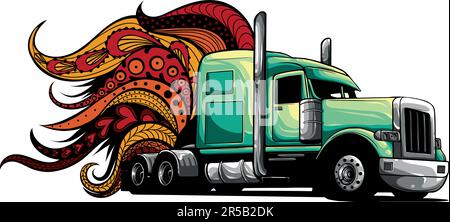 vector illustration of semi Truck with mandala ornaments Stock Vector ...
