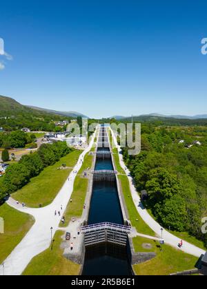 Aerial view of the Neptune’s Staircase canal locks on the Caledonian ...